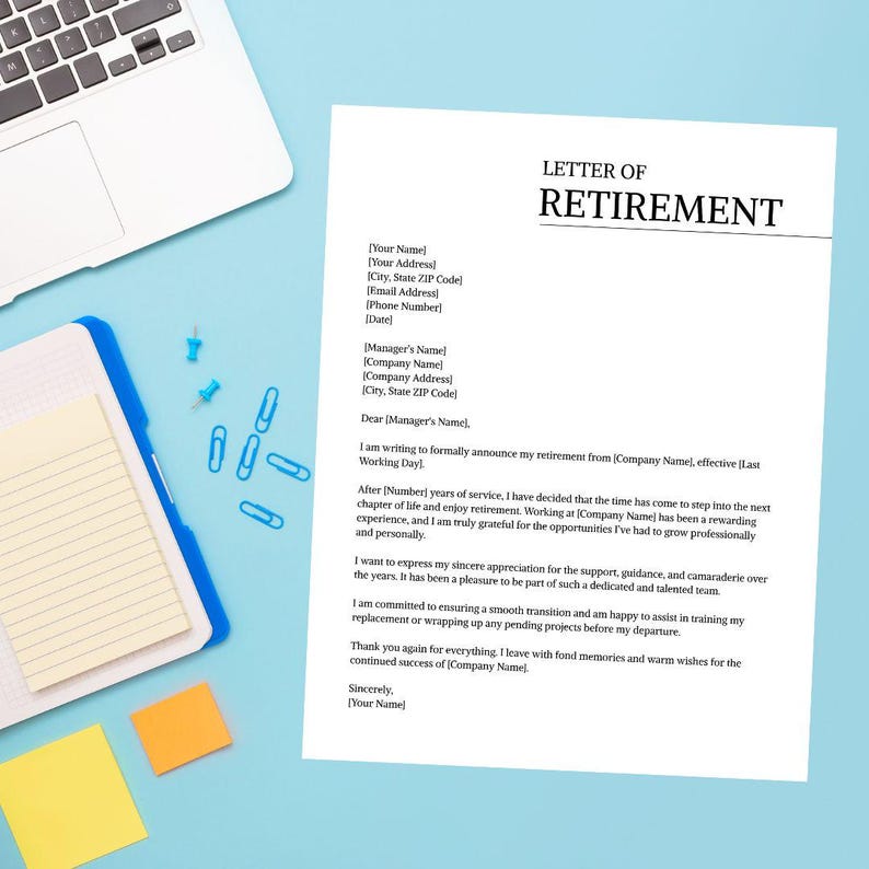 Retirement Letter Template: Professional Printable Template, 8.5x11 - Etsy