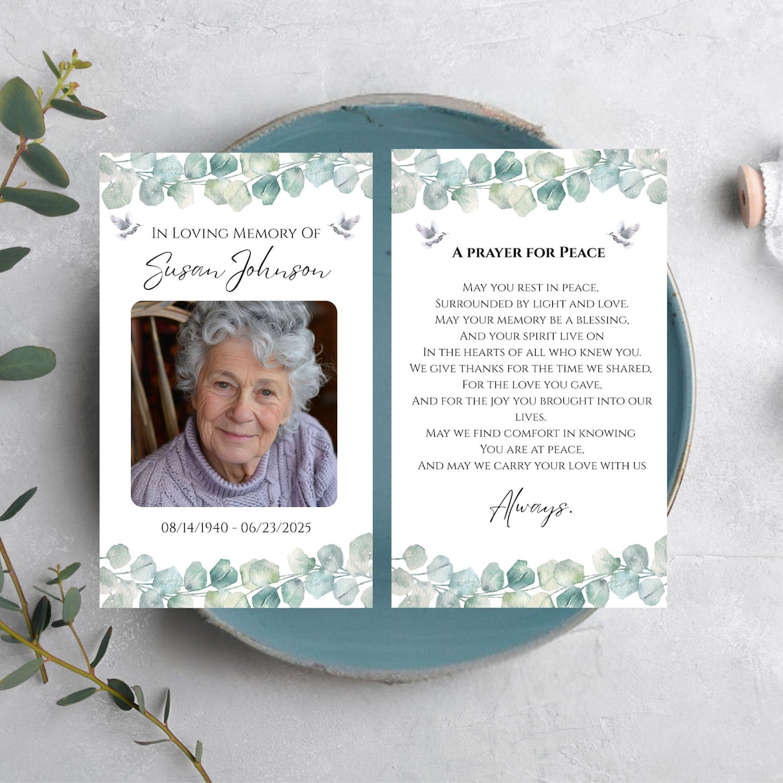 Editable Funeral Prayer Card: Memorial Keepsake (printable Template ...