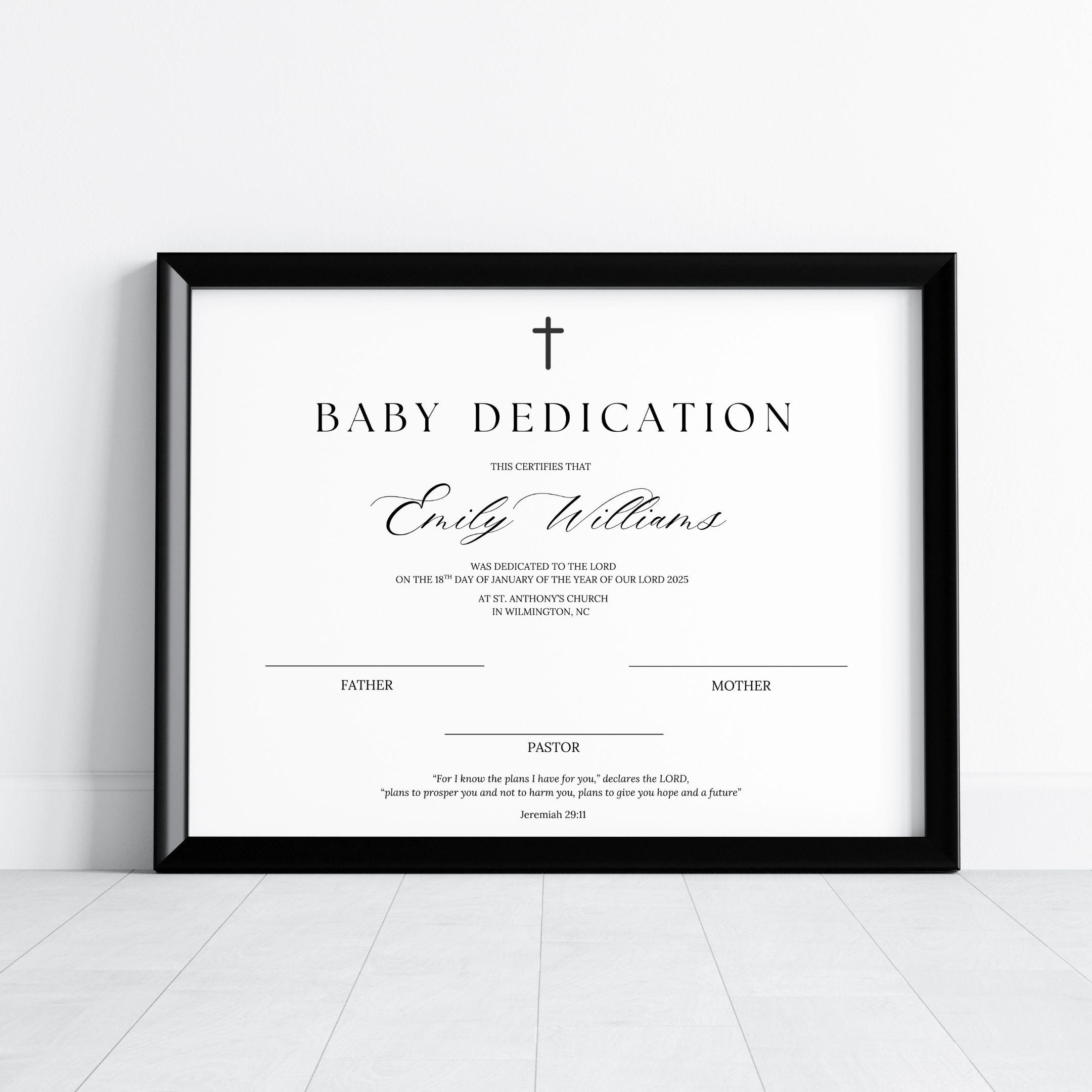 Baby Dedication Certificate Template: Editable Religious Baptism ...