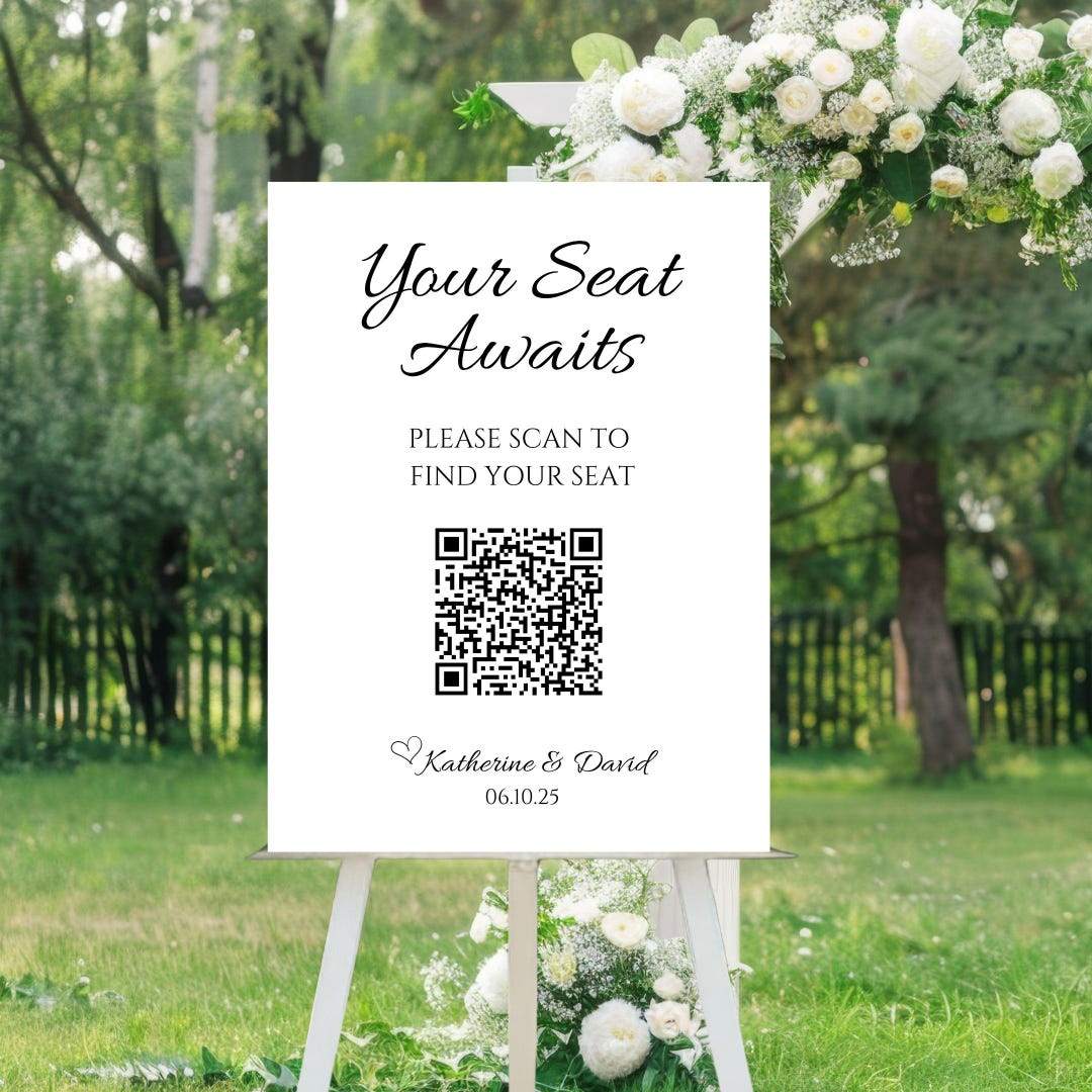 Wedding Seating Chart Sign With QR Code: Elegant Reception Signage ...