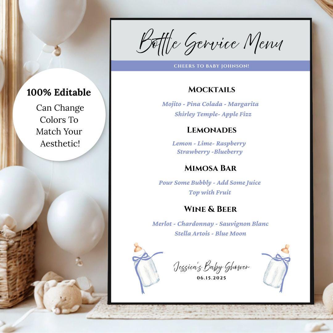 Baby Shower Drink Menu Baby Shower Bar Menu Cocktail Menu Signature ...