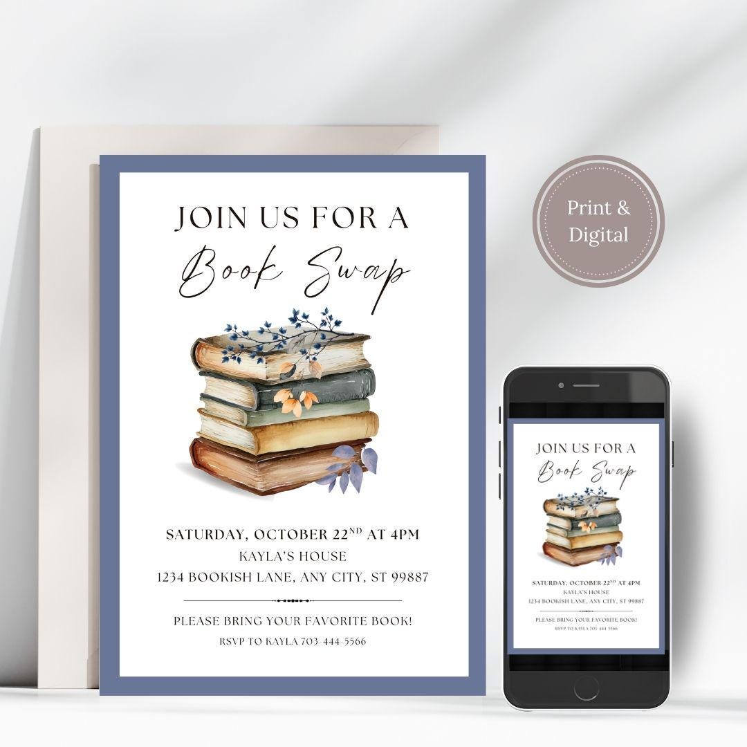 Book Swap Invitation: Book Club Party Invite (digital Template) 4x6 ...