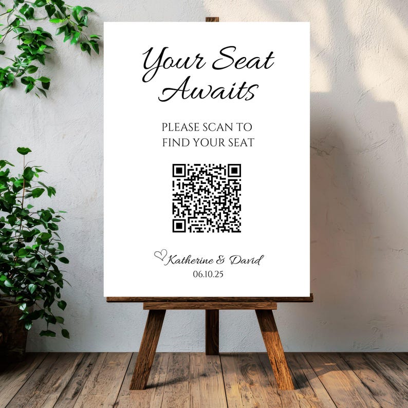 Wedding Seating Chart Sign With QR Code: Elegant Reception Signage ...