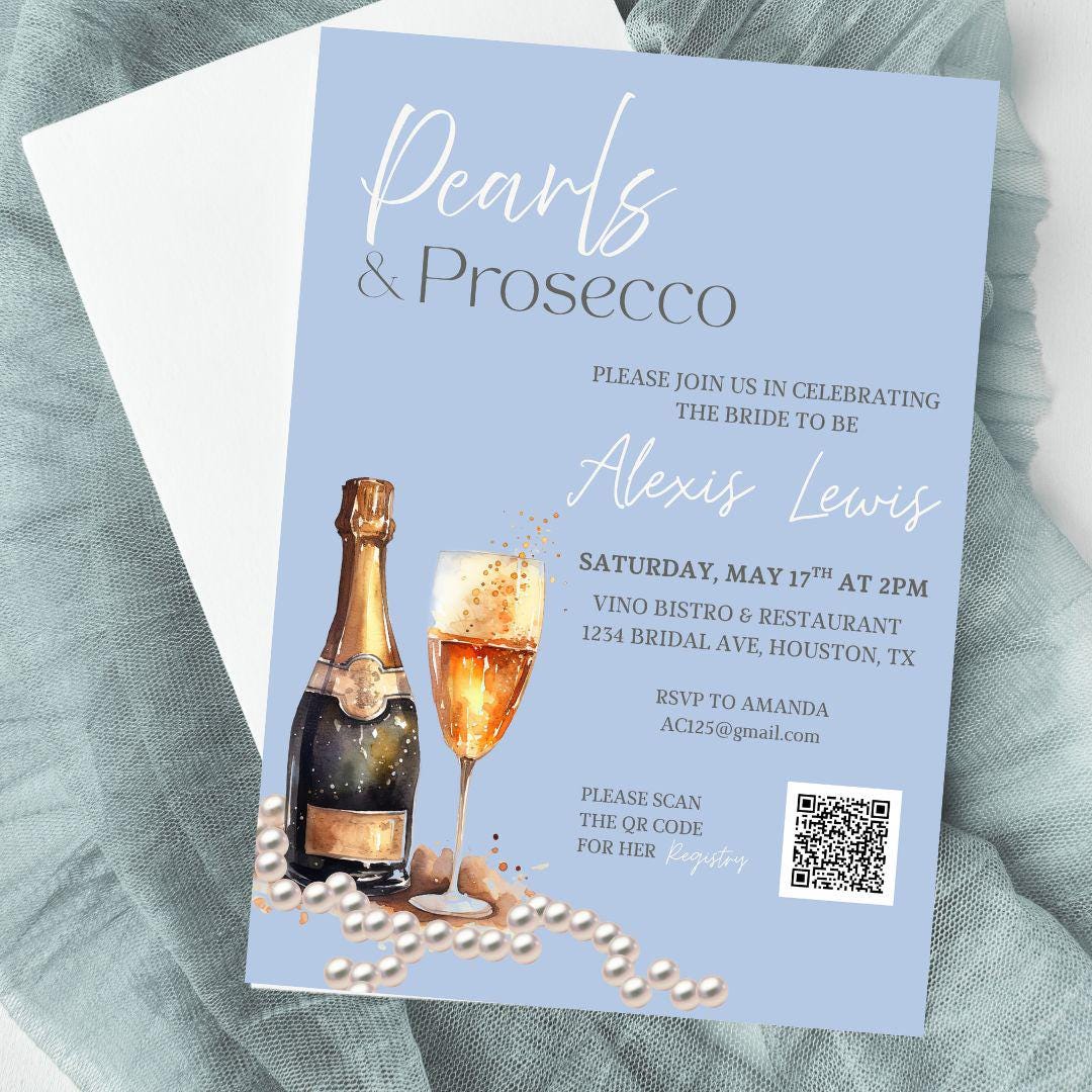 Pearls and Prosecco Invitation QR Code Pearls and Prosecco Bridal ...