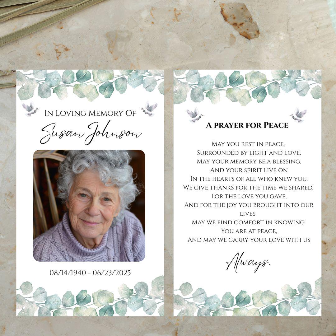 Editable Funeral Prayer Card: Memorial Keepsake (printable Template ...