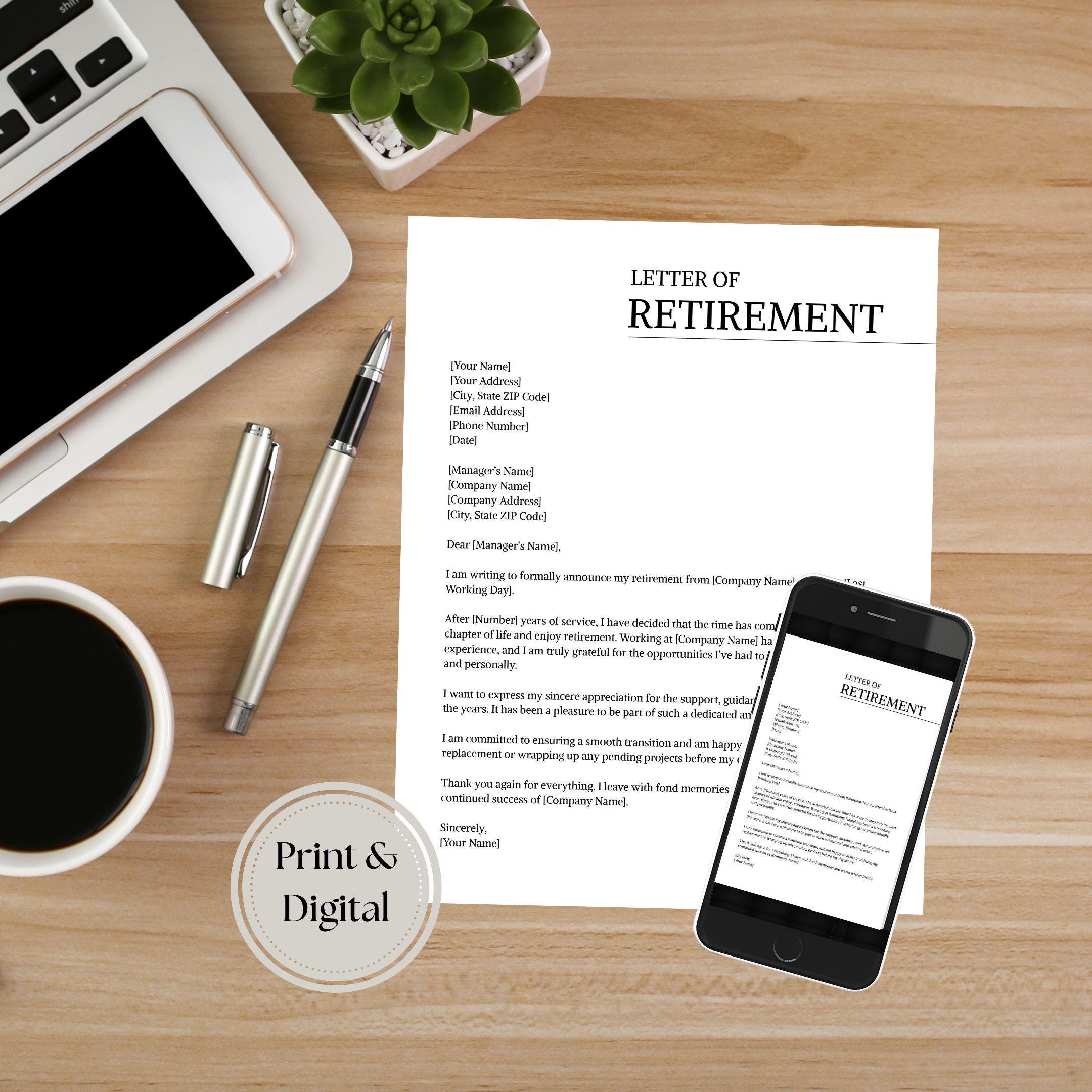Retirement Letter Template: Professional Printable Template, 8.5x11 - Etsy