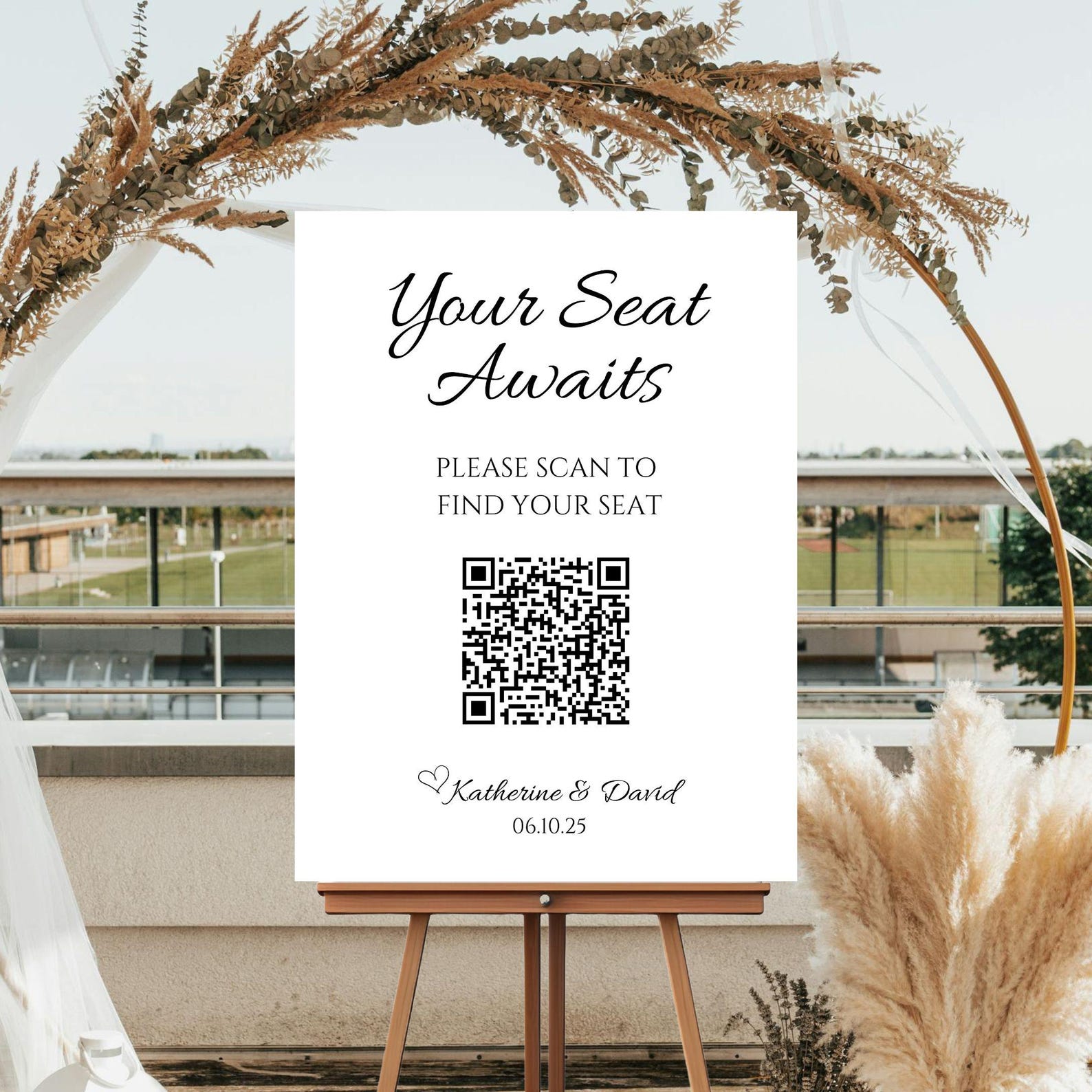 Wedding Seating Chart Sign With QR Code: Elegant Reception Signage ...