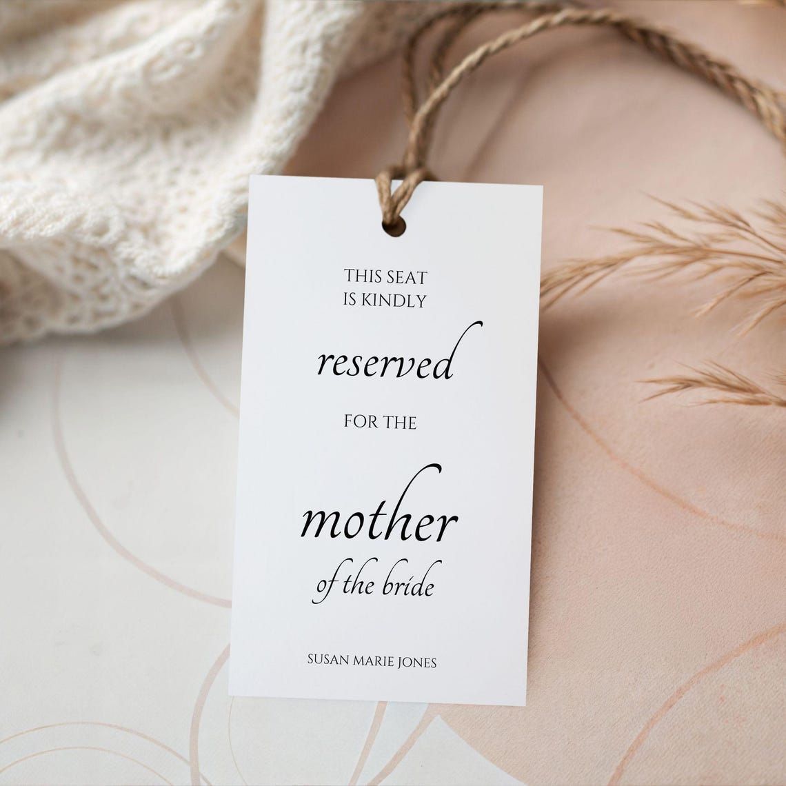 Custom Wedding Sign: Editable Reserved Seat Tag (printable Template ...