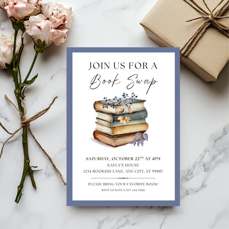 Book Swap Invitation: Book Club Party Invite (digital Template) 4x6 ...