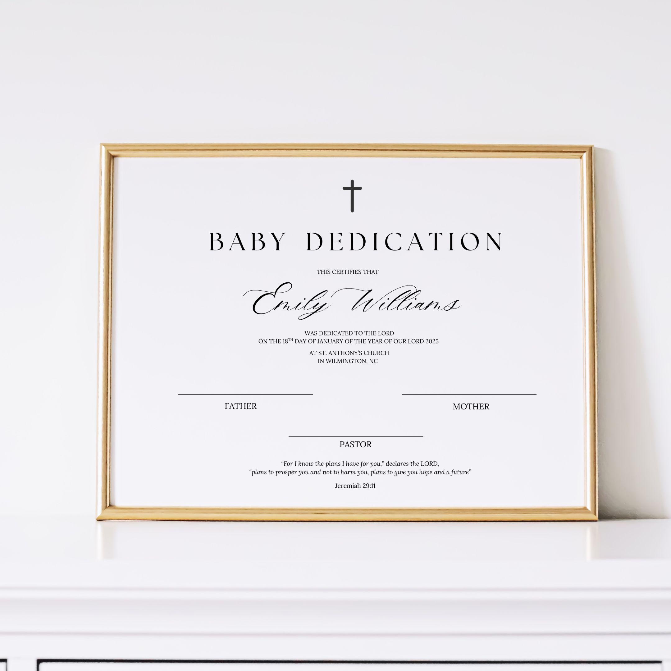 Baby Dedication Certificate Template: Editable Religious Baptism ...