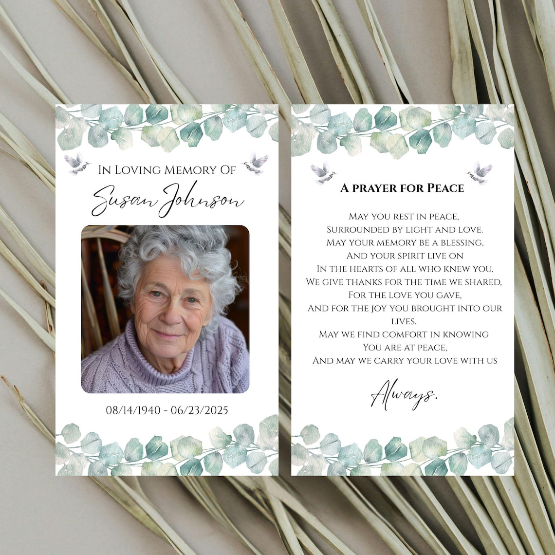Editable Funeral Prayer Card: Memorial Keepsake (printable Template ...