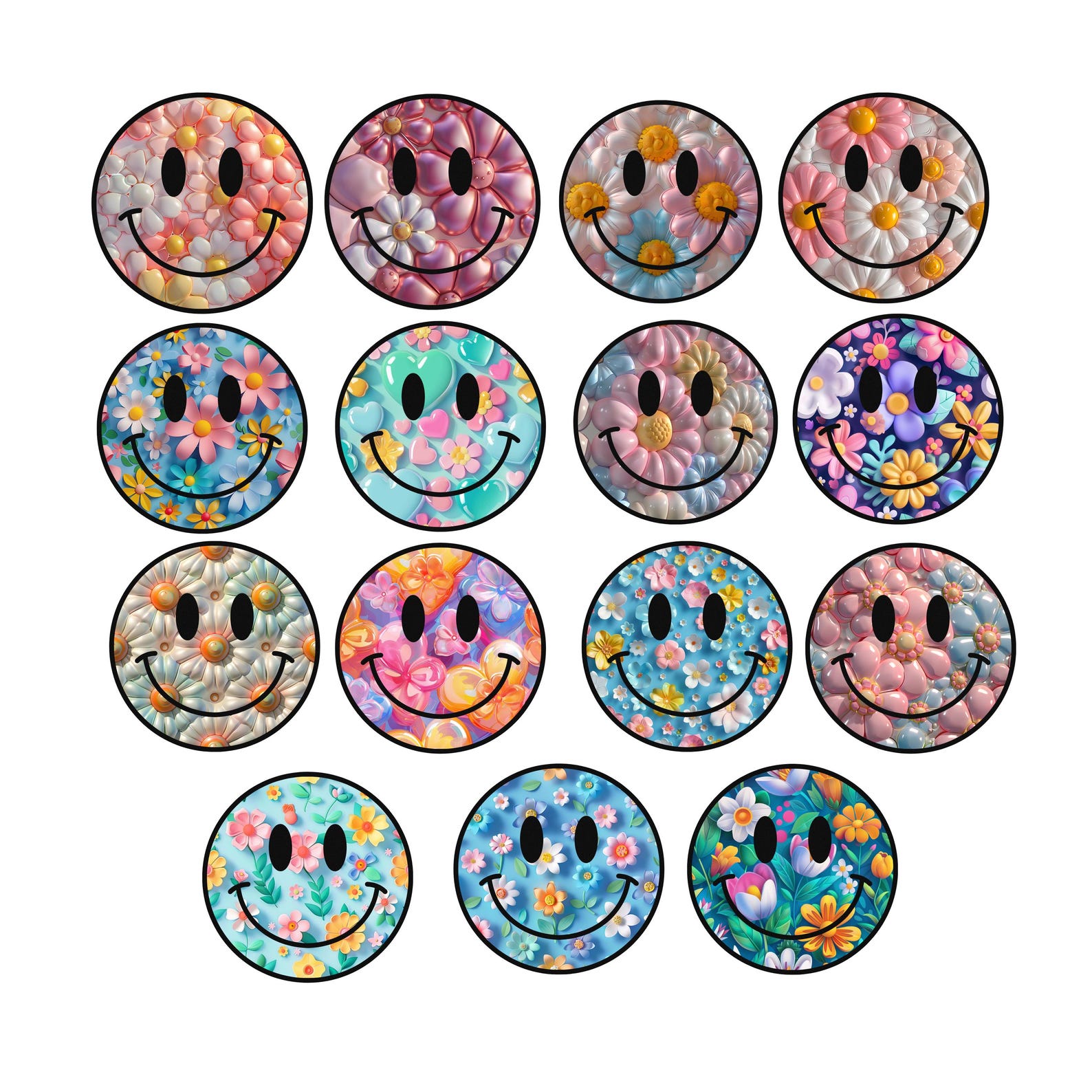 Smiley Face PNG Bundle – 15 Smiley Face, Cute Emoji Clipart, Digital ...