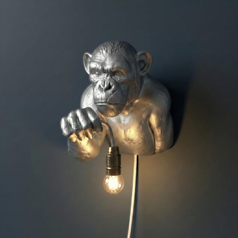 3D Printed Gorilla Wall Lamp Modern Animal Sconce Gift Decor & Light ...