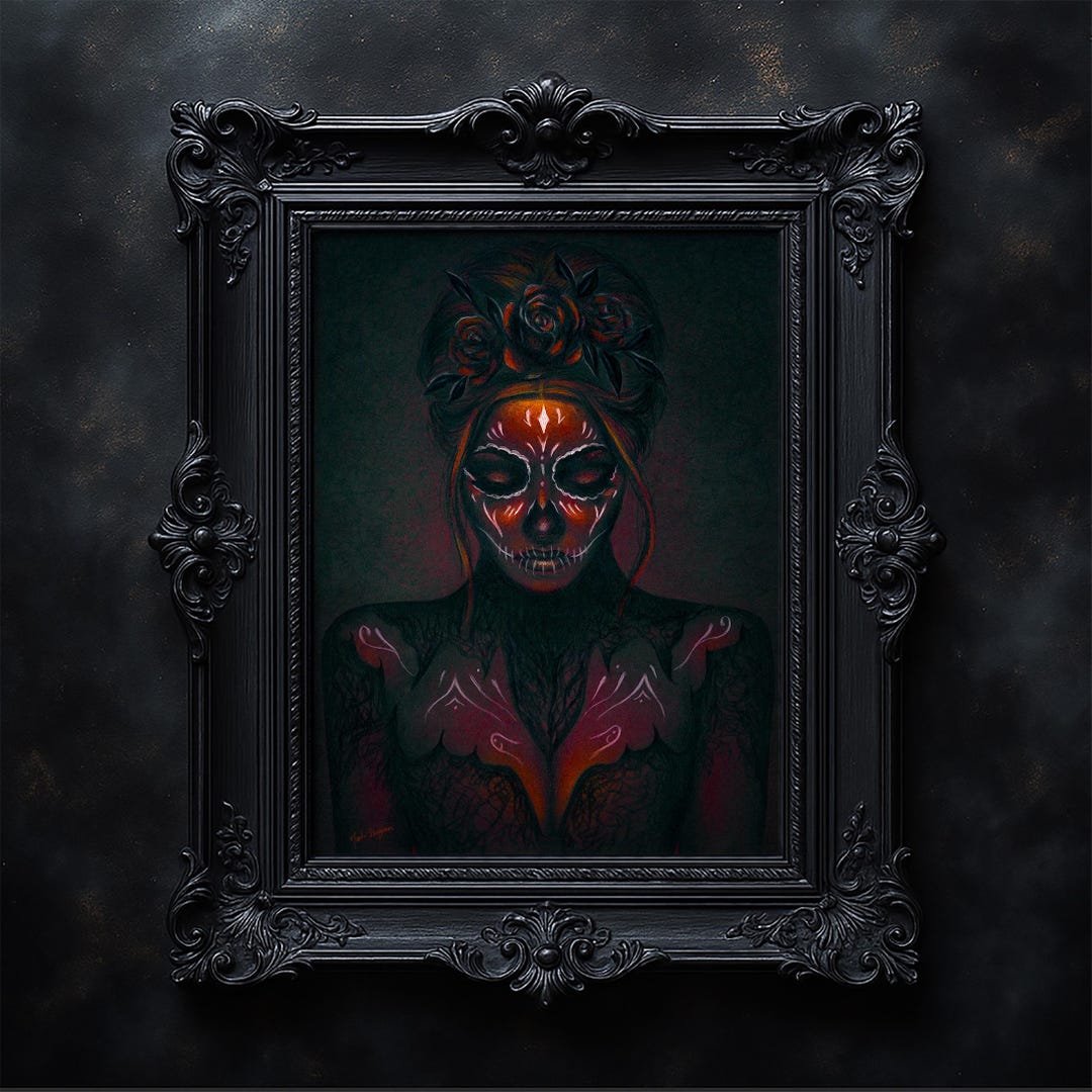 Día De Los Muertos Art Print: Gothic Female Skull, Mexican Chicano ...