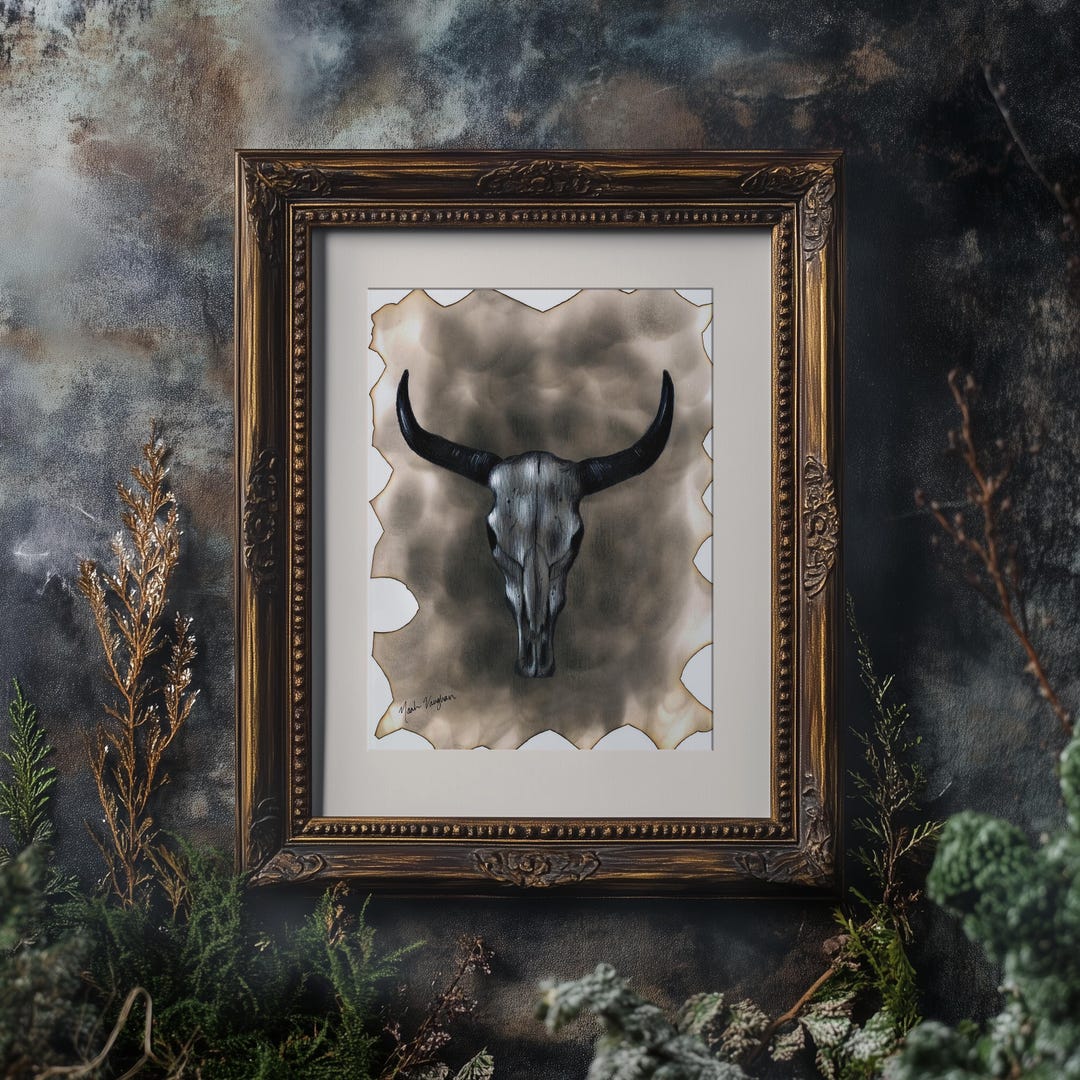 Western Art Print, Cow Skull Wall Art, Rustic Cowboy Decor, Giclée Fine ...