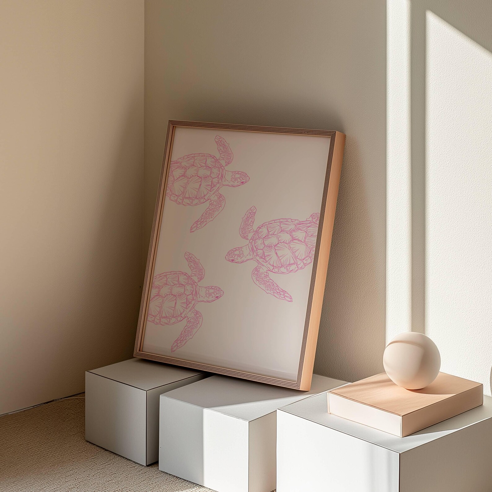 Turtle Lover Art Turtles Wall Art Peaceful Pink Turtles Dorm Room Decor ...