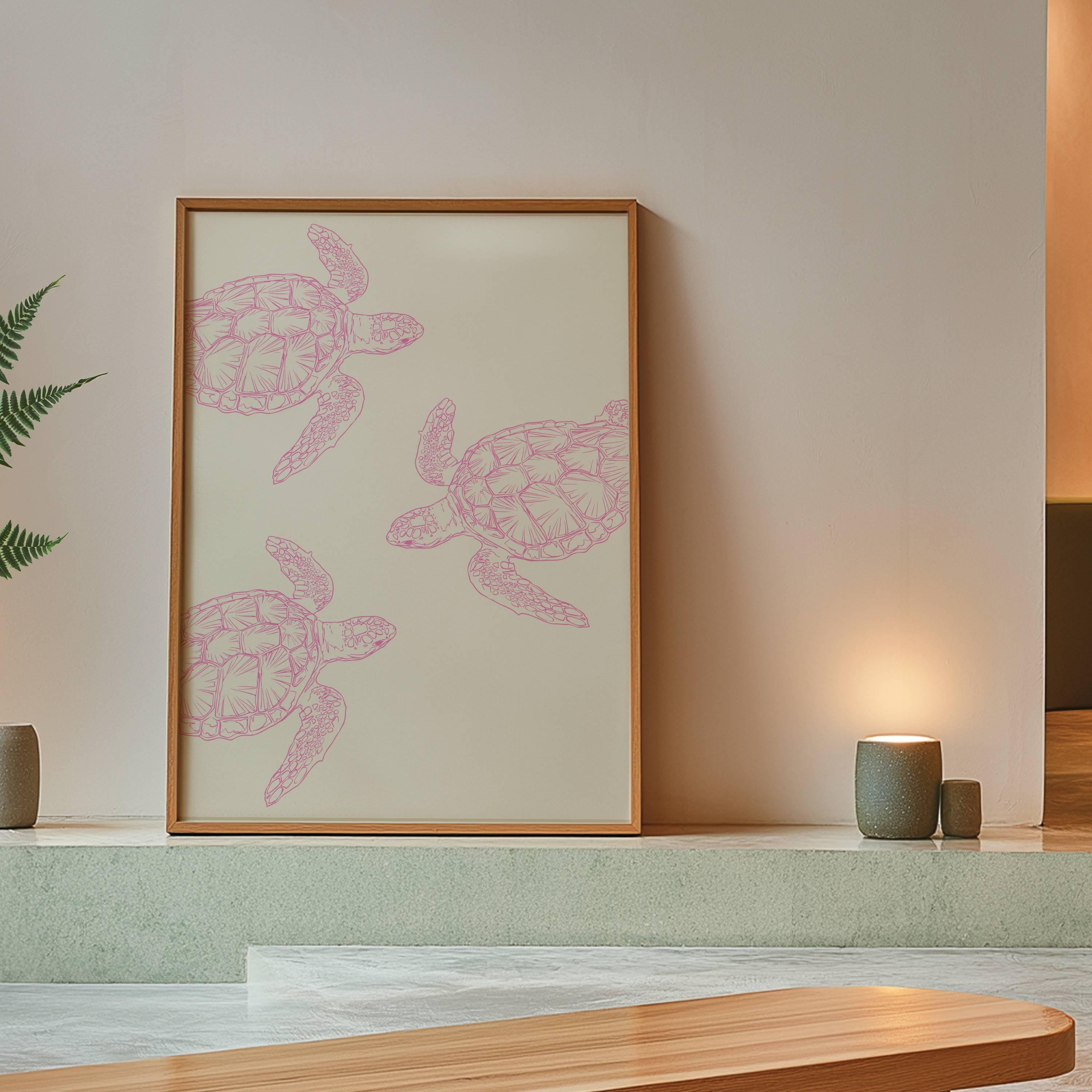 Turtle Lover Art Turtles Wall Art Peaceful Pink Turtles Dorm Room Decor ...