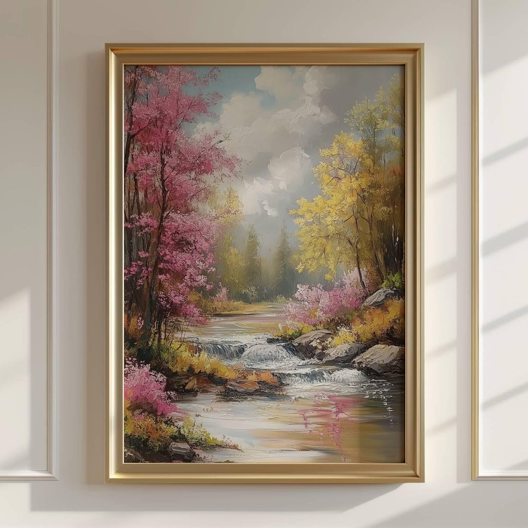 River Landscape Art Print: Cottagecore Farmhouse Decor (digital ...