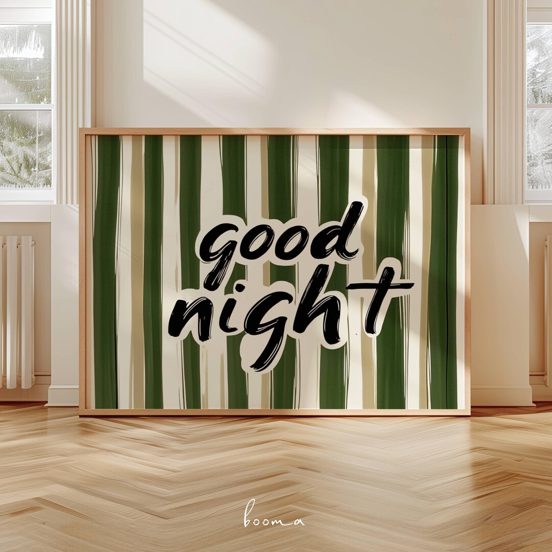 Good Night Print Girly Typography Poster Retro Wall Art for Bedroom or ...