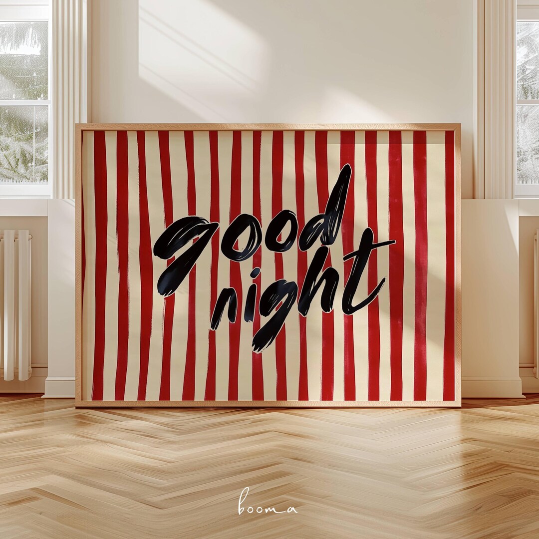 Good Night Print Girly Typography Poster Retro Wall Art for Bedroom or ...