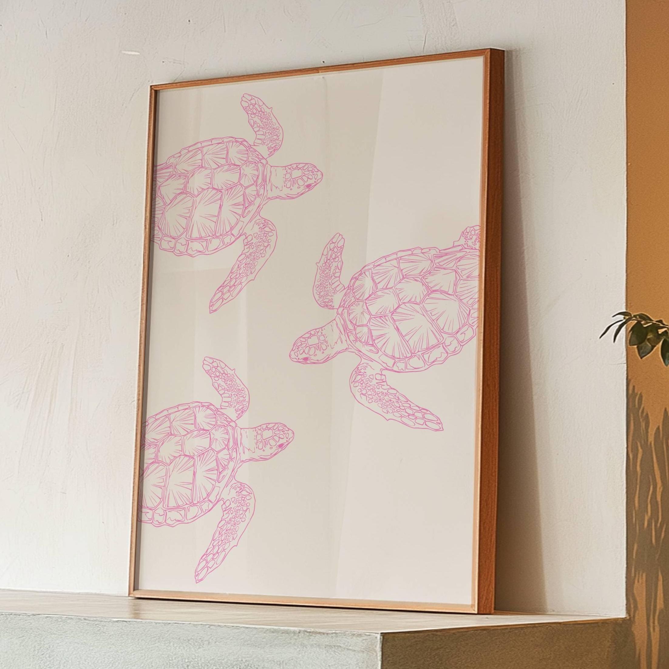 Turtle Lover Art Turtles Wall Art Peaceful Pink Turtles Dorm Room Decor ...