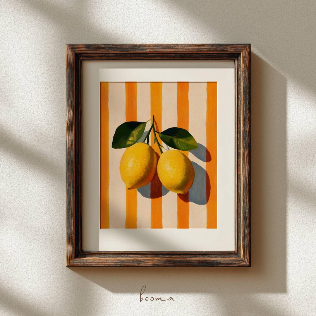 Lemon Art Print Cute Lemons and Stripes Illustration Bright Fruit ...