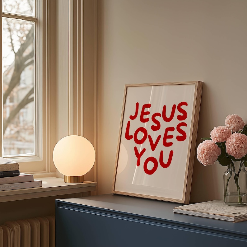 Jesus Loves You Print, Christian Wall Art, Red Typography Poster ...