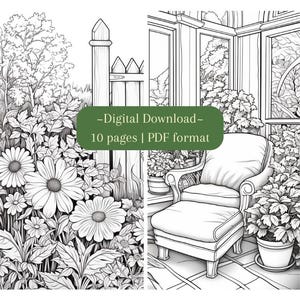 Relaxing Cottagecore Garden Coloring Pages | Printable Cozy Spring ...