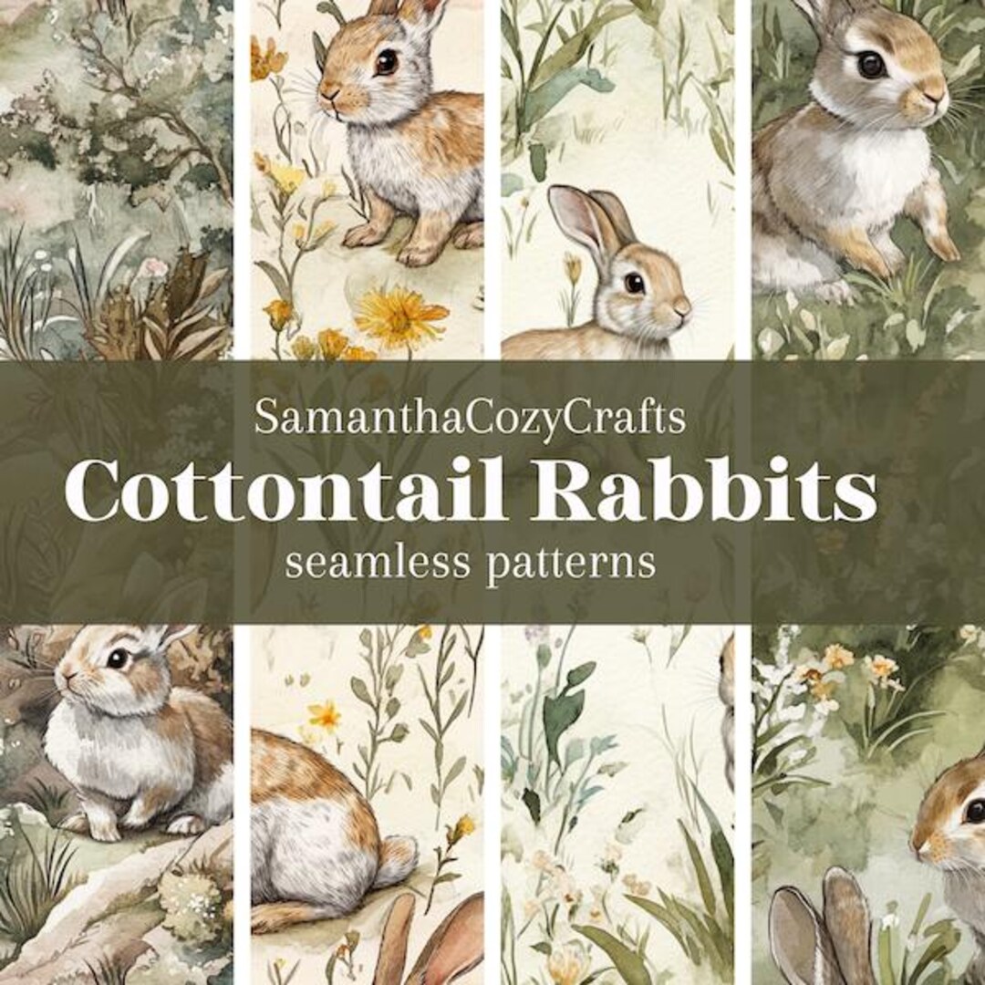 Cottontail Rabbits Digital Papers Set | Cottagecore Seamless Patterns ...
