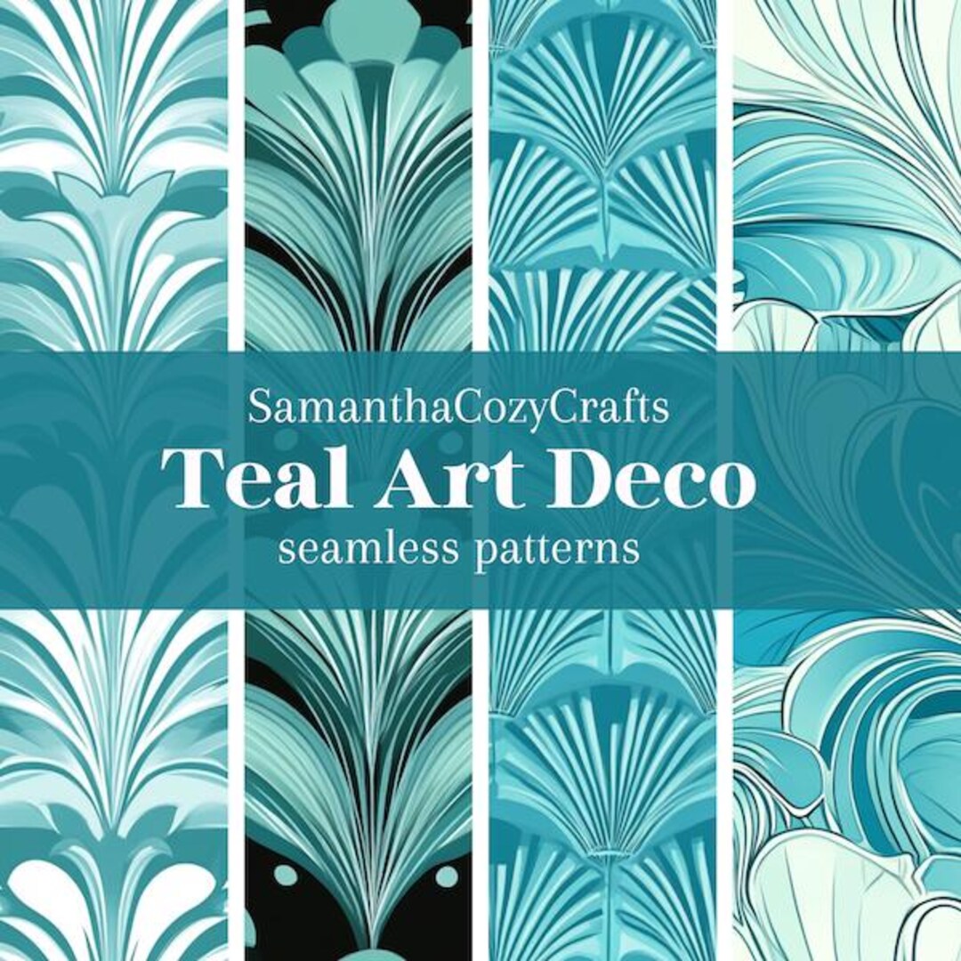 Teal Blue Art Deco Digital Papers Set | 4 Seamless 1920s Patterns for ...