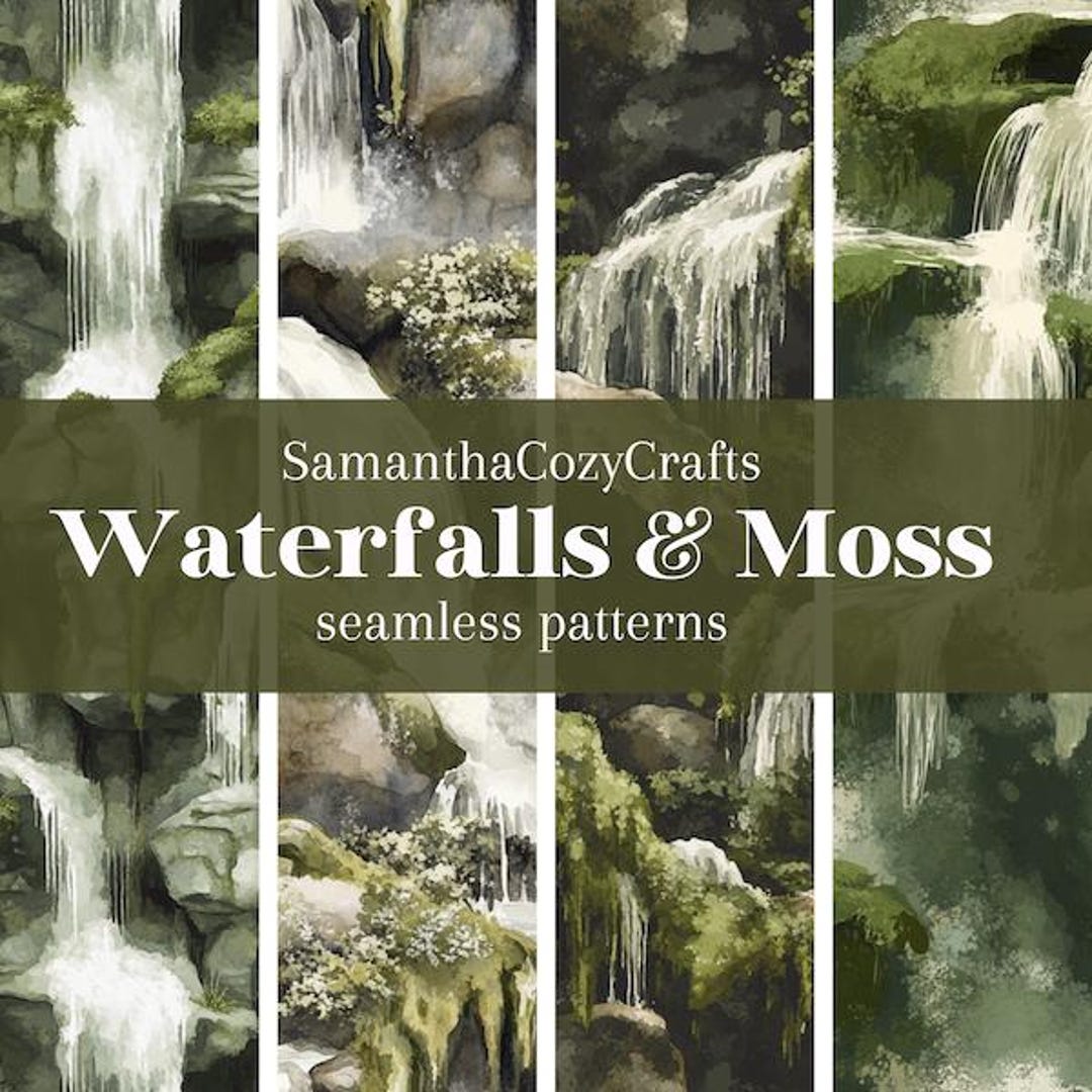 Waterfalls & Moss Pattern Set Instant Download Seamless Pattern for ...