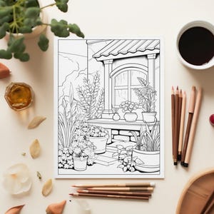 Relaxing Cottagecore Garden Coloring Pages | Printable Cozy Spring ...
