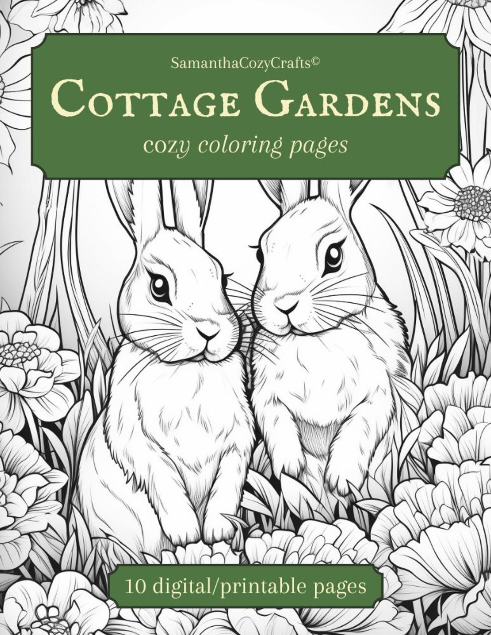 Relaxing Cottagecore Garden Coloring Pages | Printable Cozy Spring ...