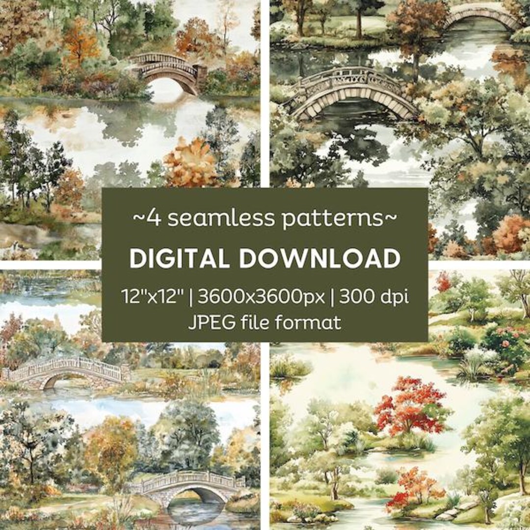 Cottagecore Countryside Scenes Digital Pattern Set | Seamless Designs ...