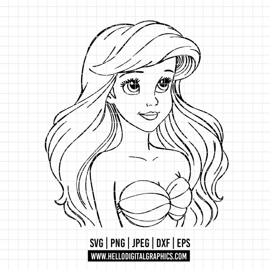 2189 - Princess Little Mermaid Line Art SVG, PNG, EPS - Disneyy ...