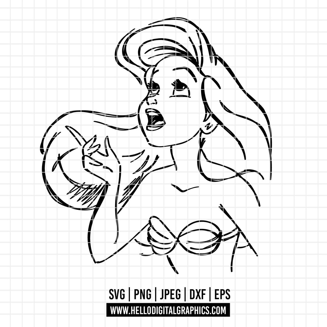 2120 - Princess Little Mermaid Line Art SVG, PNG, EPS - Disneyy ...