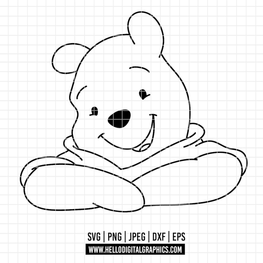 4928 - Winnie Pooh Posing Line Art Svg, Eps, Png, Dxf, Jpeg. Disneyy ...