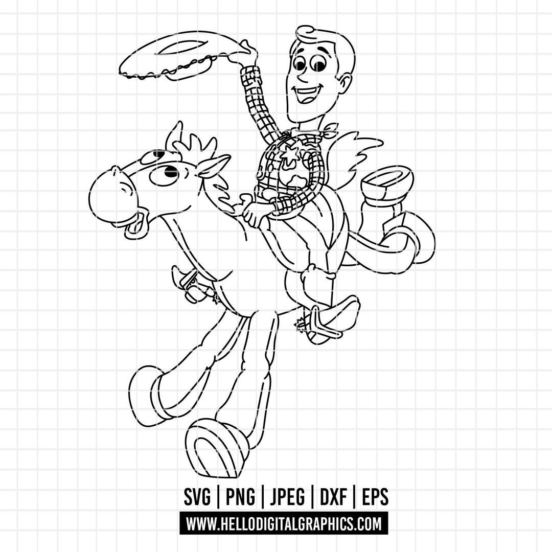 4686 - Sheriff Woody & Bullseye Line Art Svg, Eps, Png, Dxf, Jpeg ...