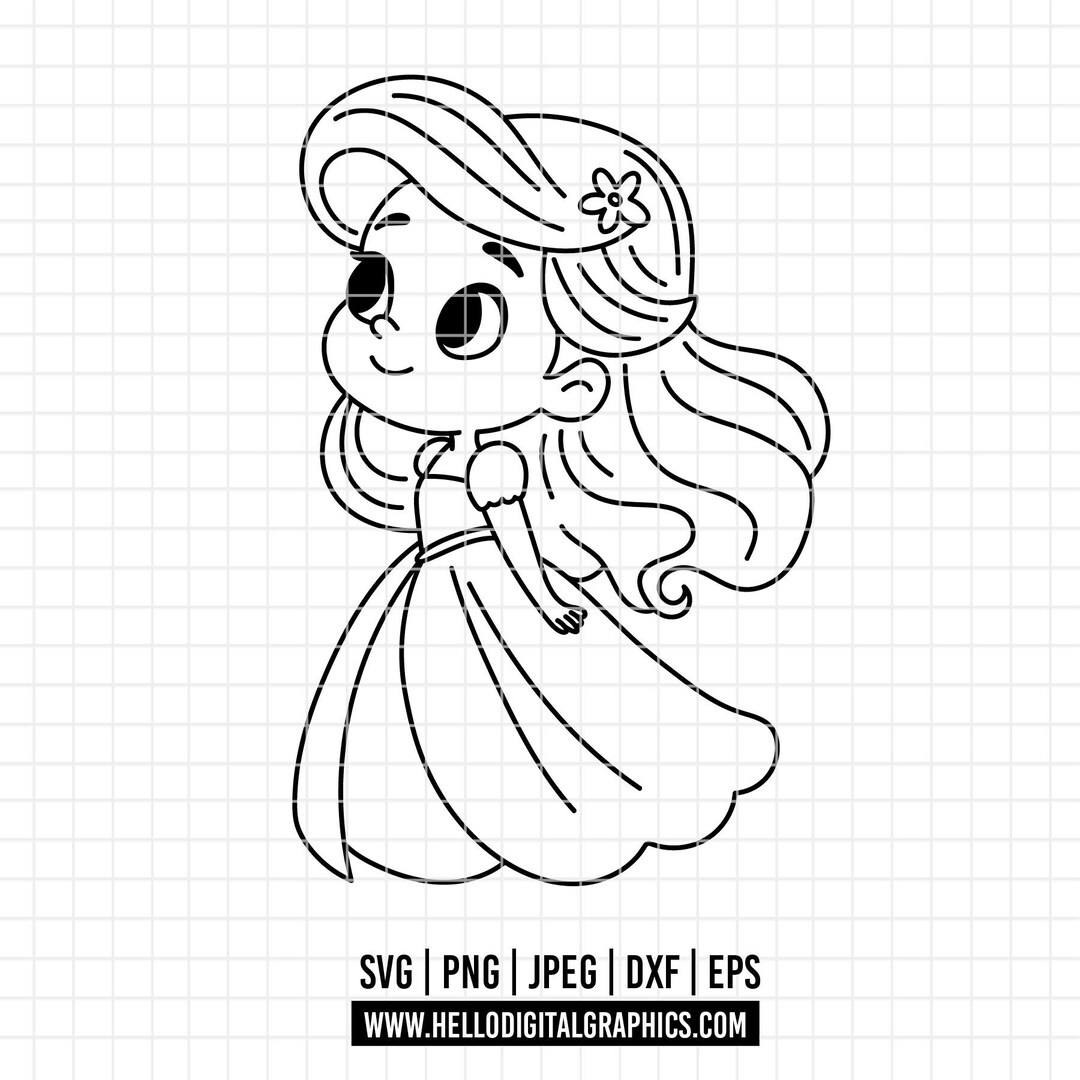 5032 - Little Ariel Line Art Svg, Eps, Png, Dxf, Jpeg. Disneyy Princess ...