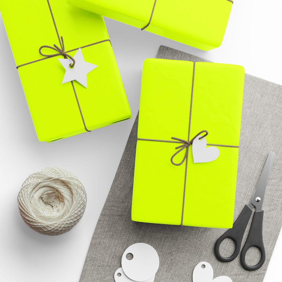 Chartreuse Gift Wrap, Wrapping Paper Set, Holiday Gift Supplies ...