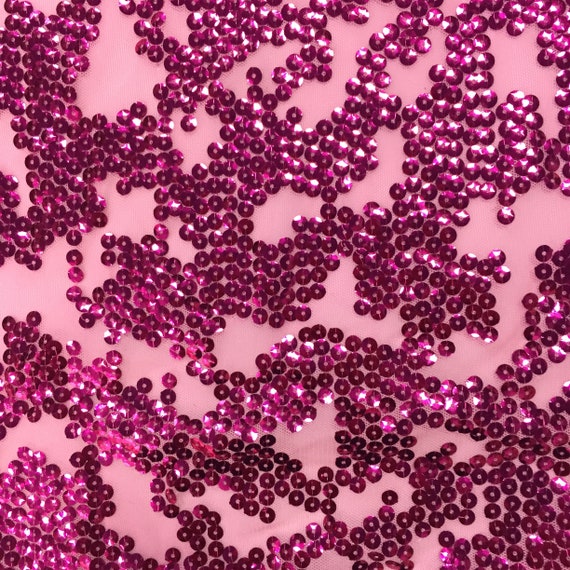 Fuschia Sequins on Light Pink Nylon Spandex Mesh Stretch - Etsy