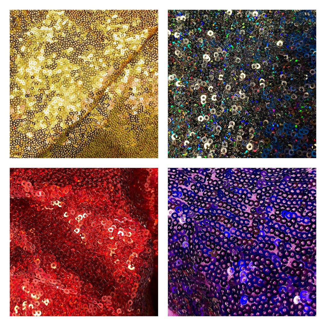 Solid Mini Sequin Fabric, Red, Gold, Black, Purple, Orange, 3mm Sequins ...
