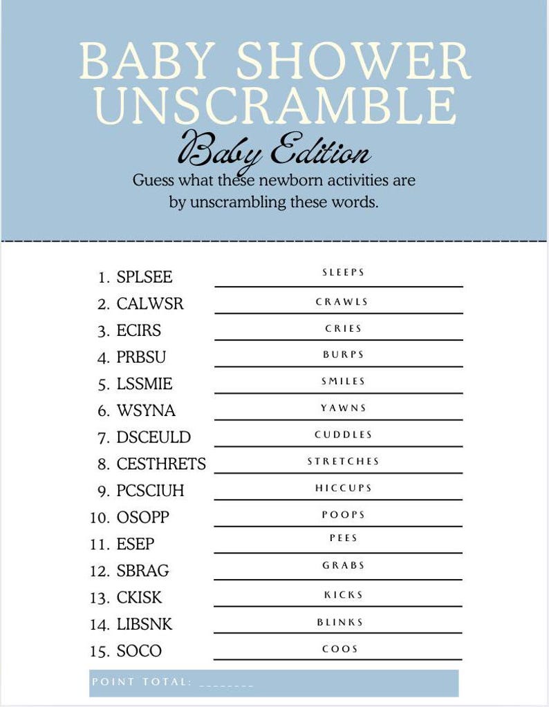 Baby Unscramble – Printable Baby Shower Game - Etsy