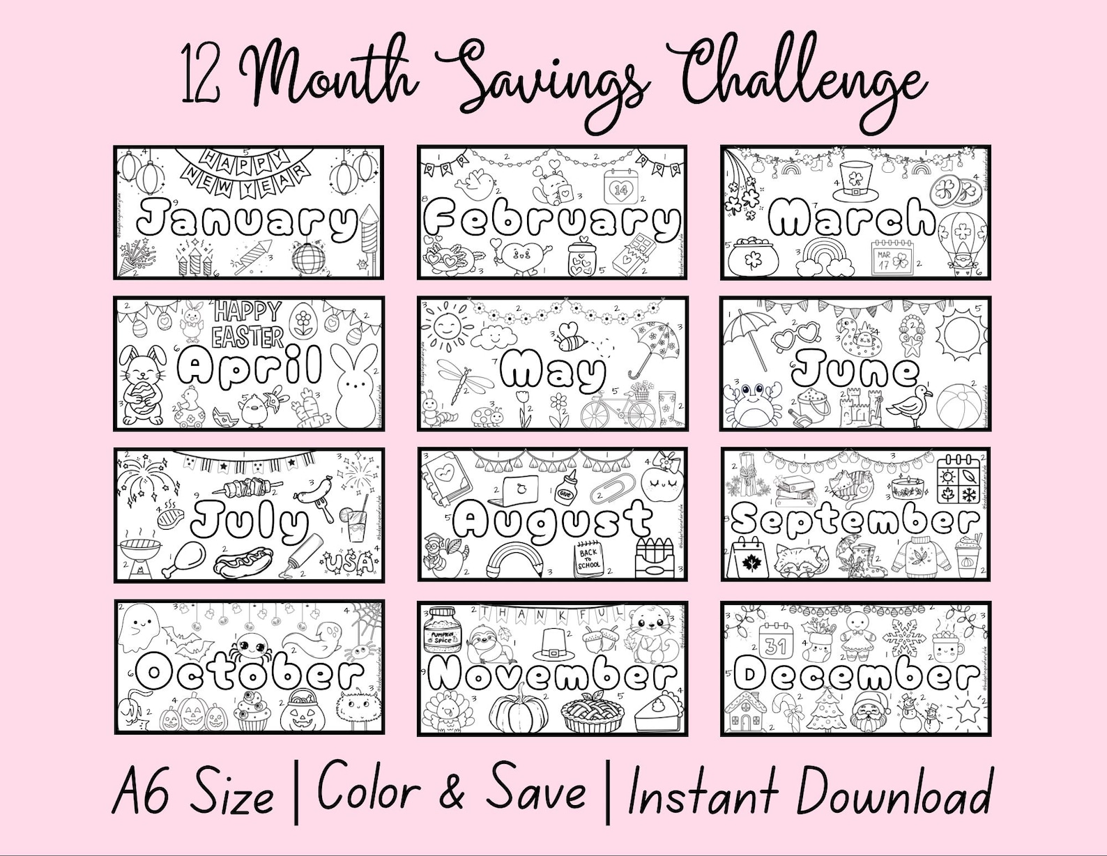12 Month Savings Challenge | Color & Save | Instant Download | A6 Size ...