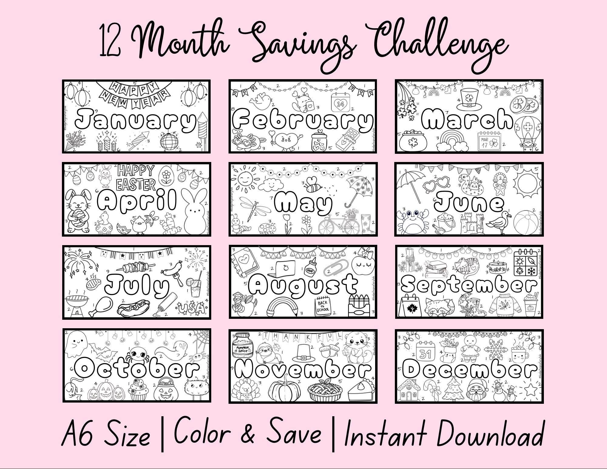 12 Month Savings Challenge | Color & Save | Instant Download | A6 Size ...