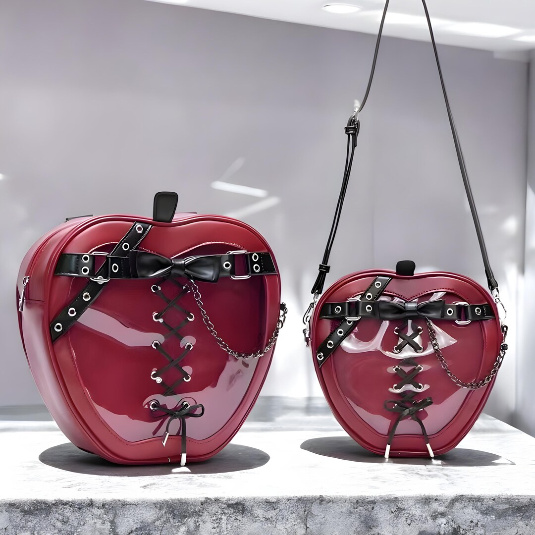 Cherry Red Heart Ita Bag, Lace Corset, Clear Window Tote - Etsy