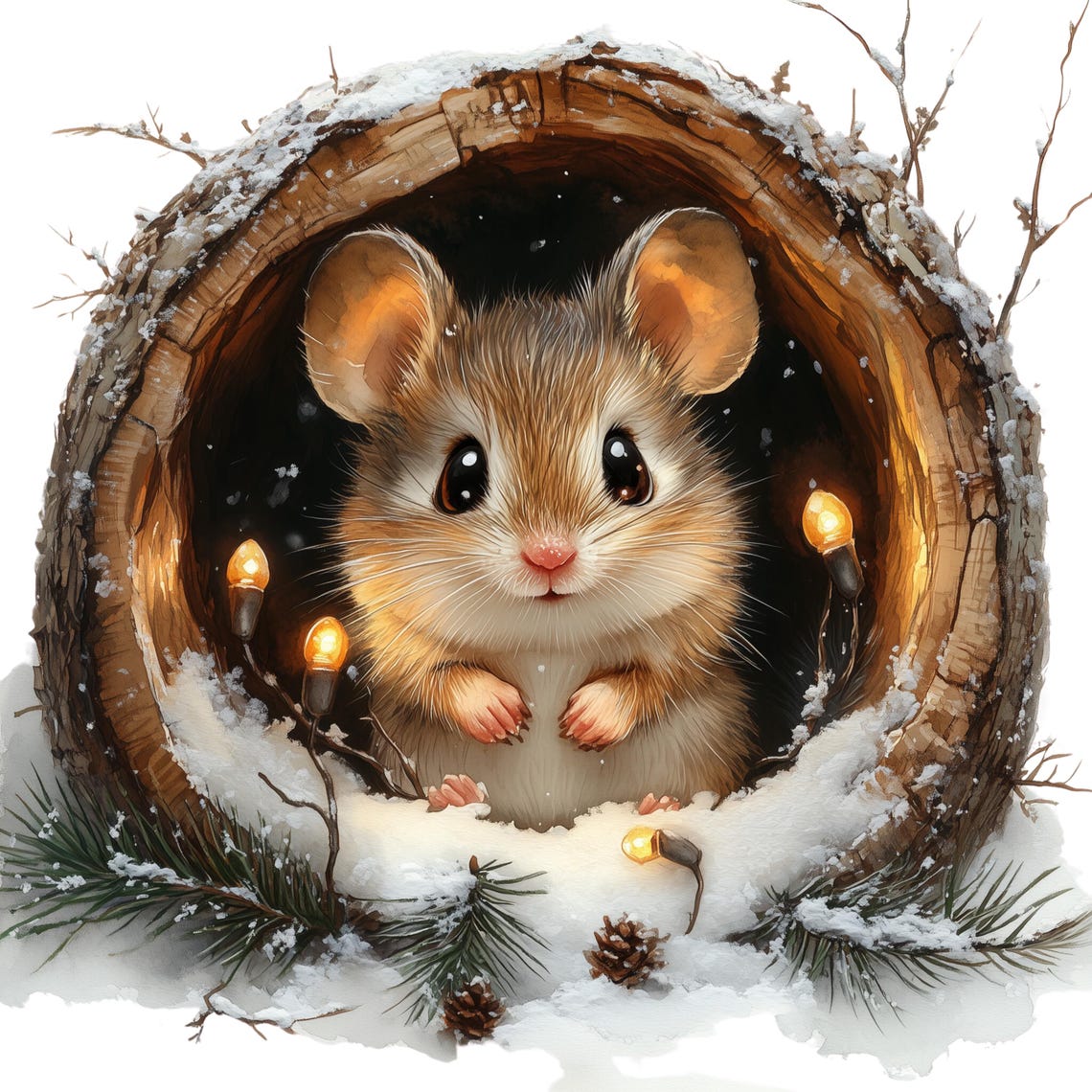 Mouse Hole Clipart Set, Nature Mice in Hole Watercolor Clipart ...