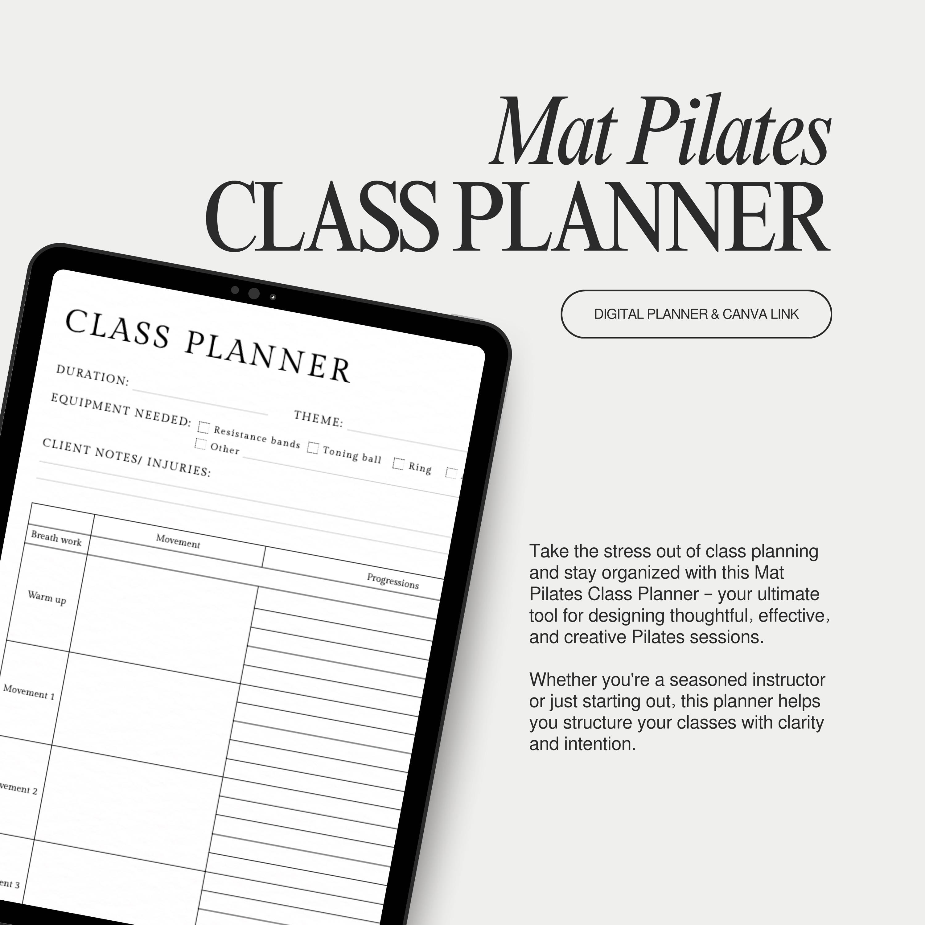 Mat Pilates Class Planner - Etsy