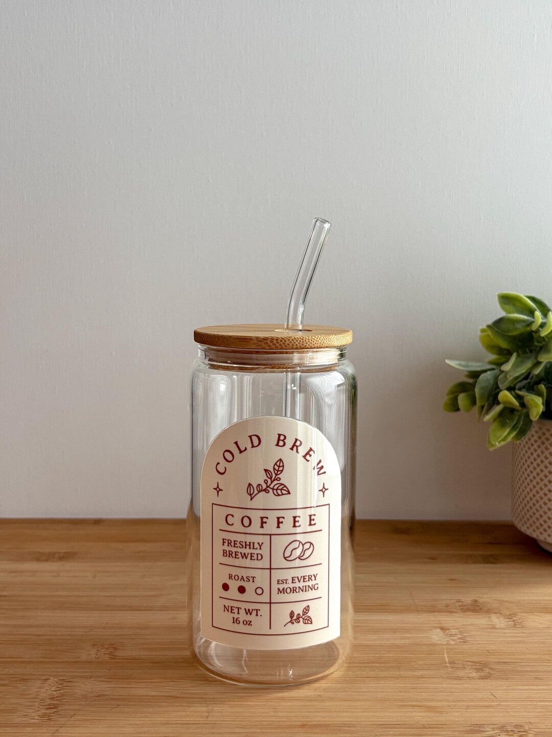 Cold Brew Coffee 16oz Glass Can | Iced Coffee Cup | Valentine's Day ...