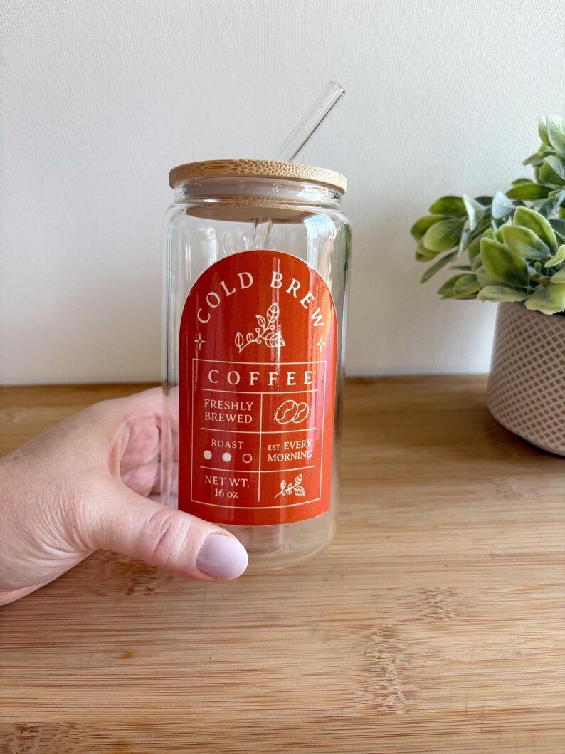 Cold Brew 16oz Glass Can | Iced Coffee Cup | Valentine's Day Gift ...